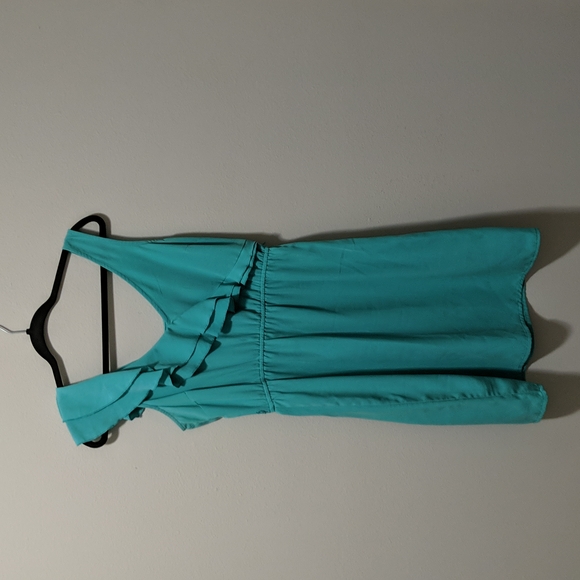 Studio Y | Dresses | Studio Y Teal Dress With Ruffle Shoulder | Poshmark